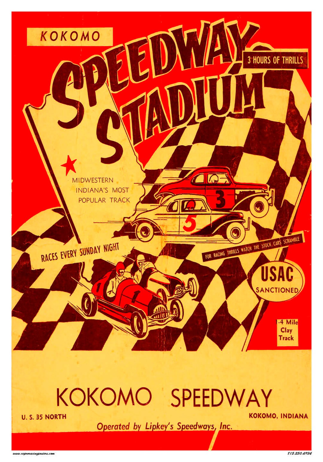 Vintage Reproduction Racing Poster Kokomo Speedway Stadium Stock Cars ...