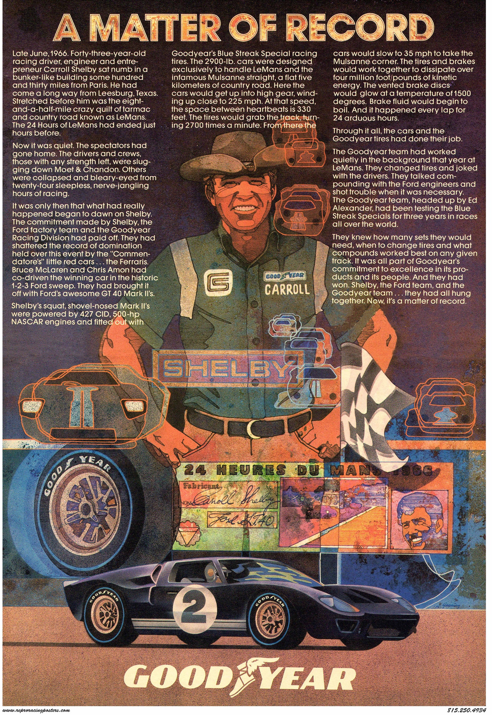 Vintage Reproduction Racing Poster Carroll Shelby 1966 Lemans - Etsy