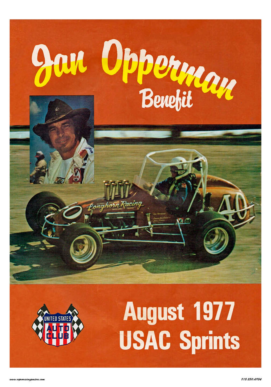 Vintage Reproduction Racing Poster Jan Opperman Benefit USAC Sprint Car ...