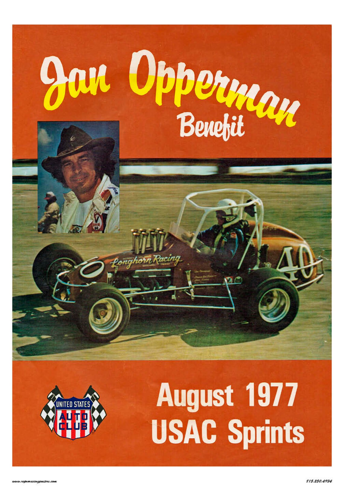Vintage Reproduction Racing Poster Jan Opperman Benefit USAC Sprint Car ...