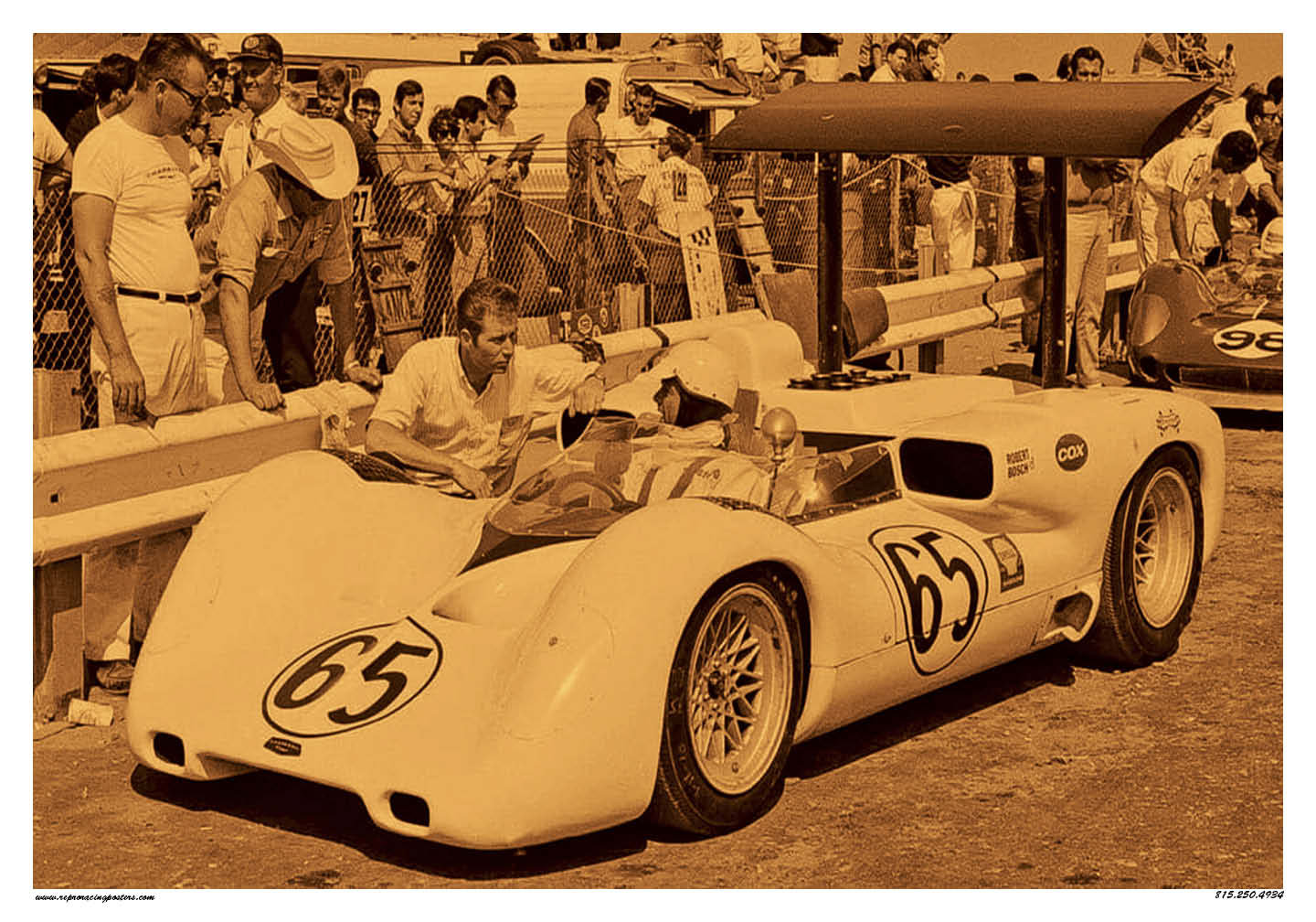 Vintage Reproduction Racing Poster Jim Hall Phil Hill Chaparral Pit ...