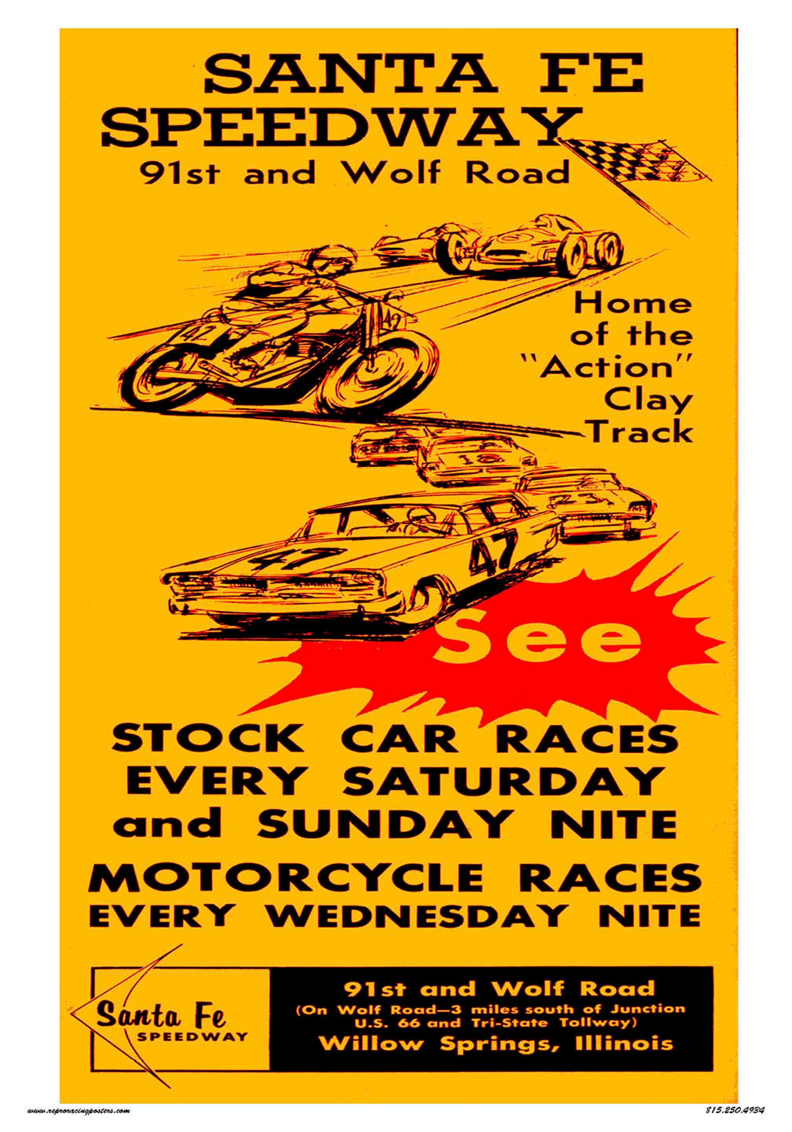 Vintage Reproduction Racing Poster Santa Fe Speedway Stock Cars ...