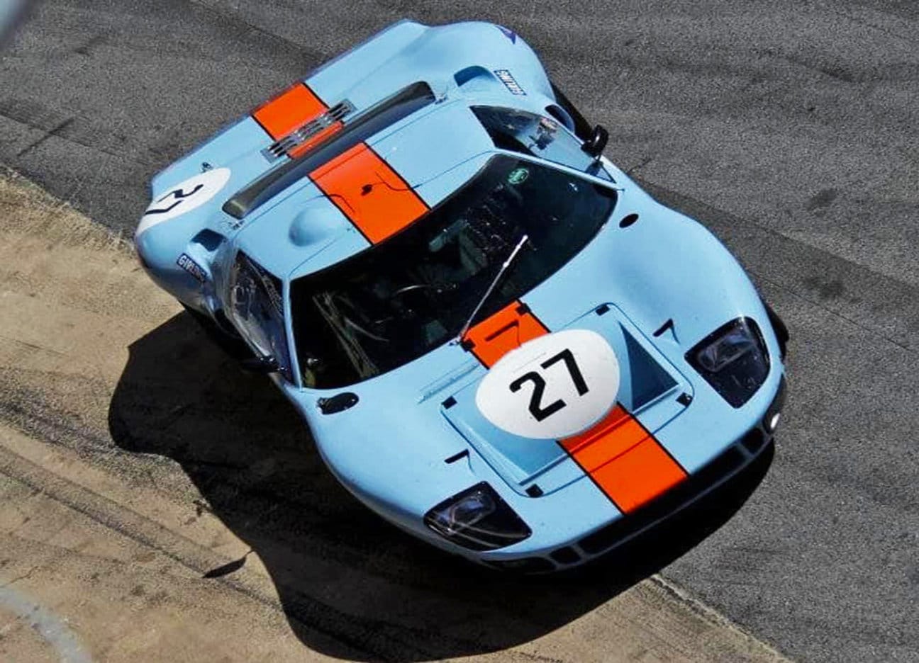 Vintage Reproduction Racing Poster Gulf Ford GT 40 Over Head Shot ...
