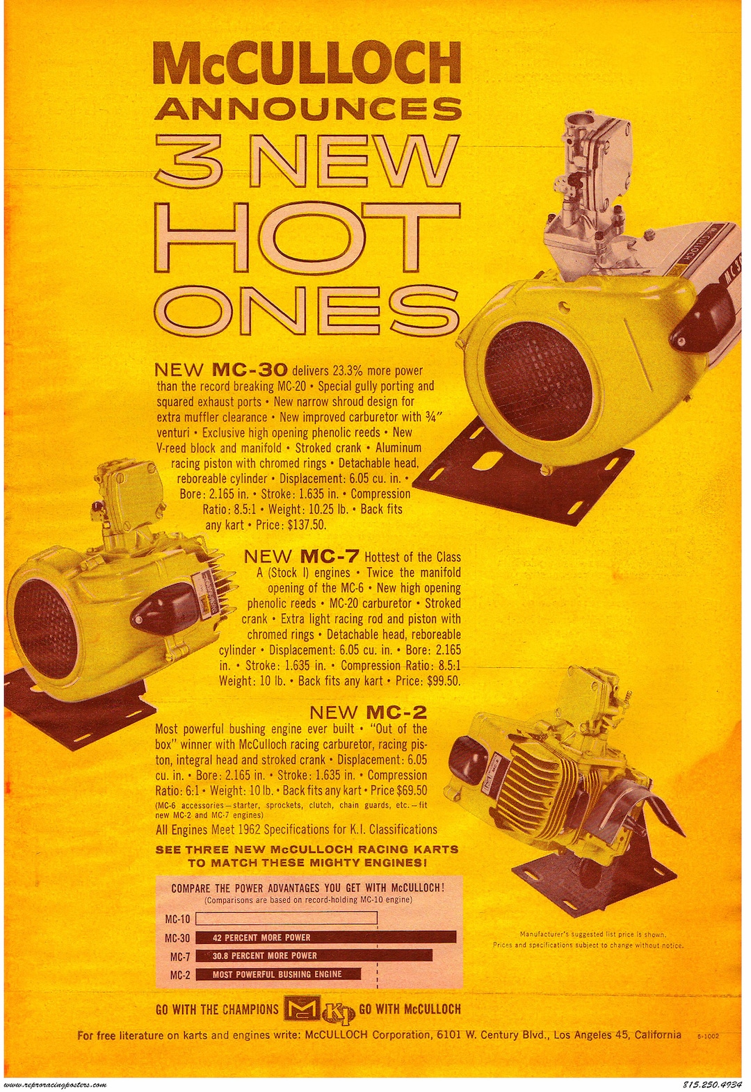 Vintage Reproduction Racing Poster Mcculloch Racing Engines - Etsy