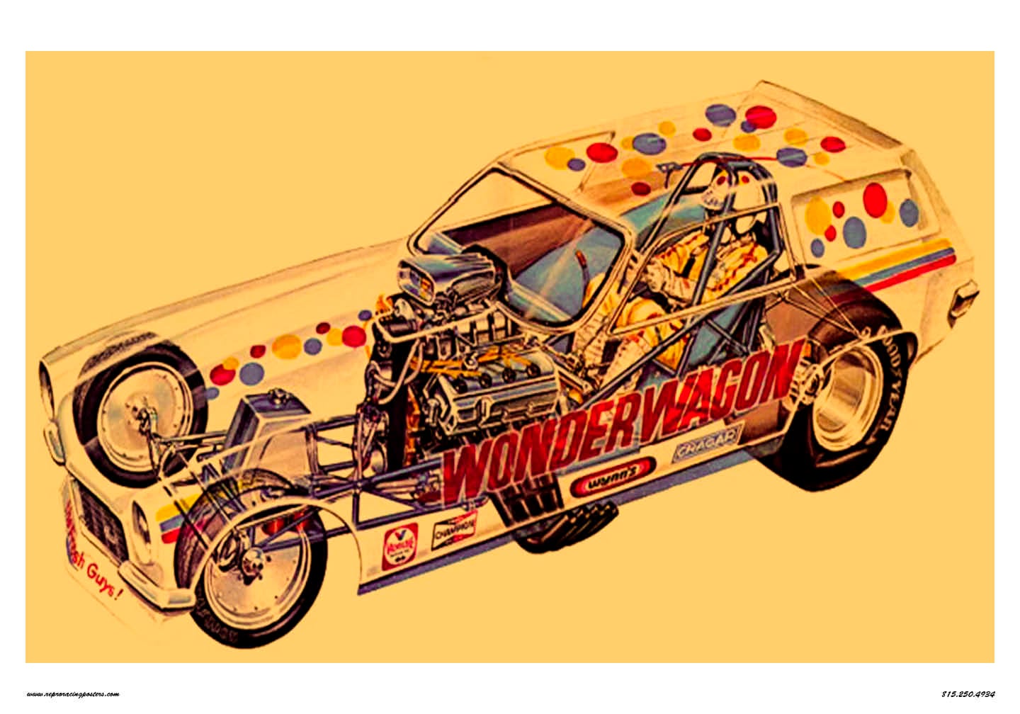 Vintage Reprpoduction Racing Poster Original Wonder Wagon Funny Car Cut ...