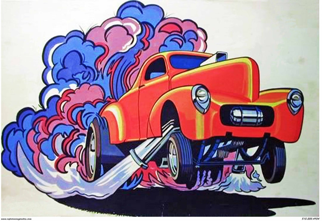 Vintage Reproduction Racing Poster Willys Gasser Cartoon - Etsy