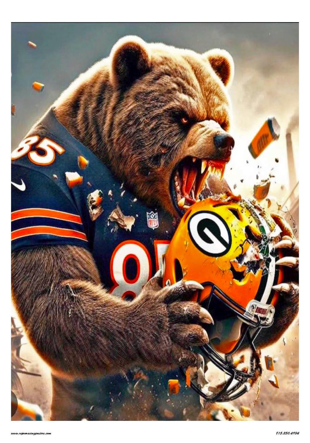 Vintage Reproduction Poster Chicago Bear Eating Packers Helmet - Etsy