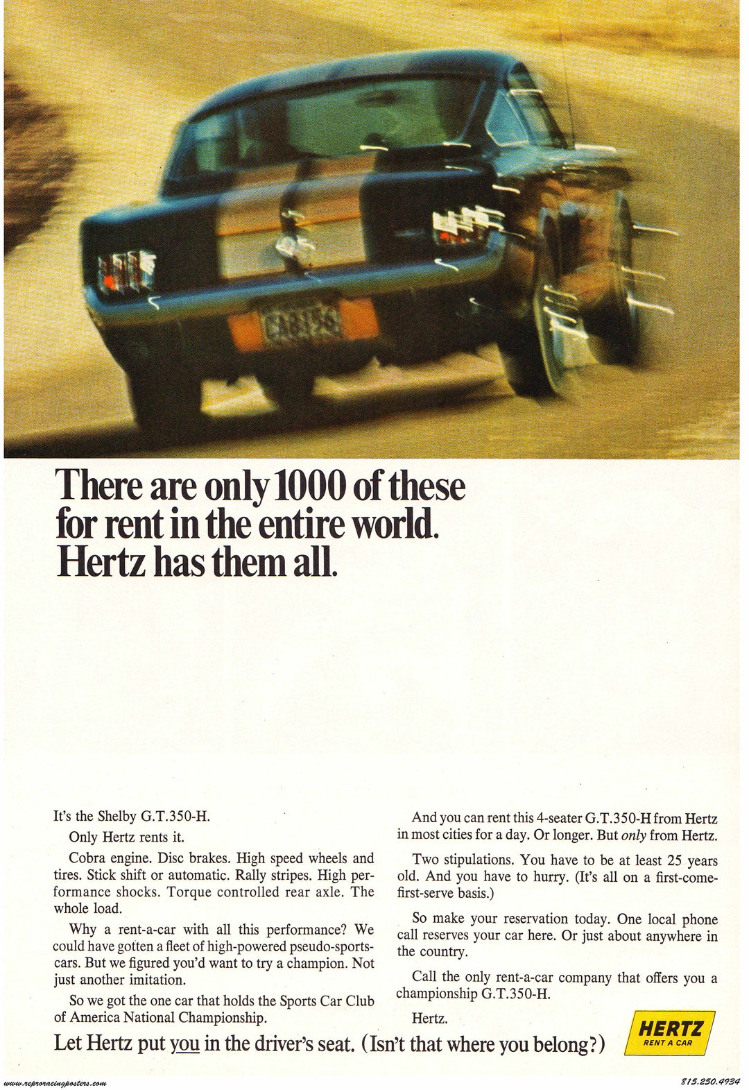 Vintage Reproduction Racing Poster Hertz Ford Mustang Rent A Racer - Etsy