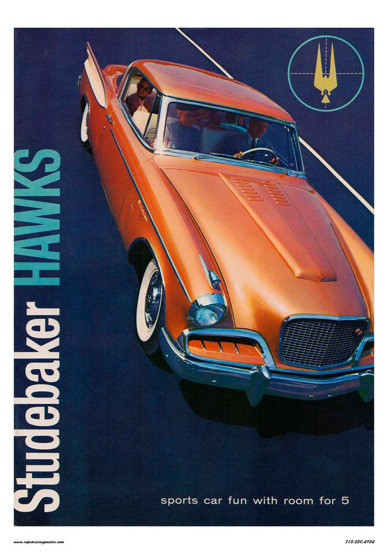 Vintage Reproduction Racing Poster Studebaker Hawks Muscle Car - Etsy