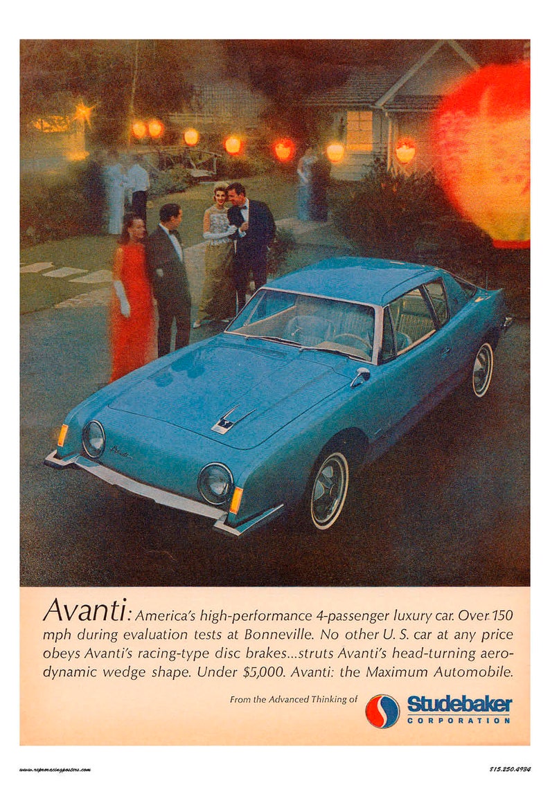 Vintage Reproduction Poster Blue Avanti Muscle Car - Etsy