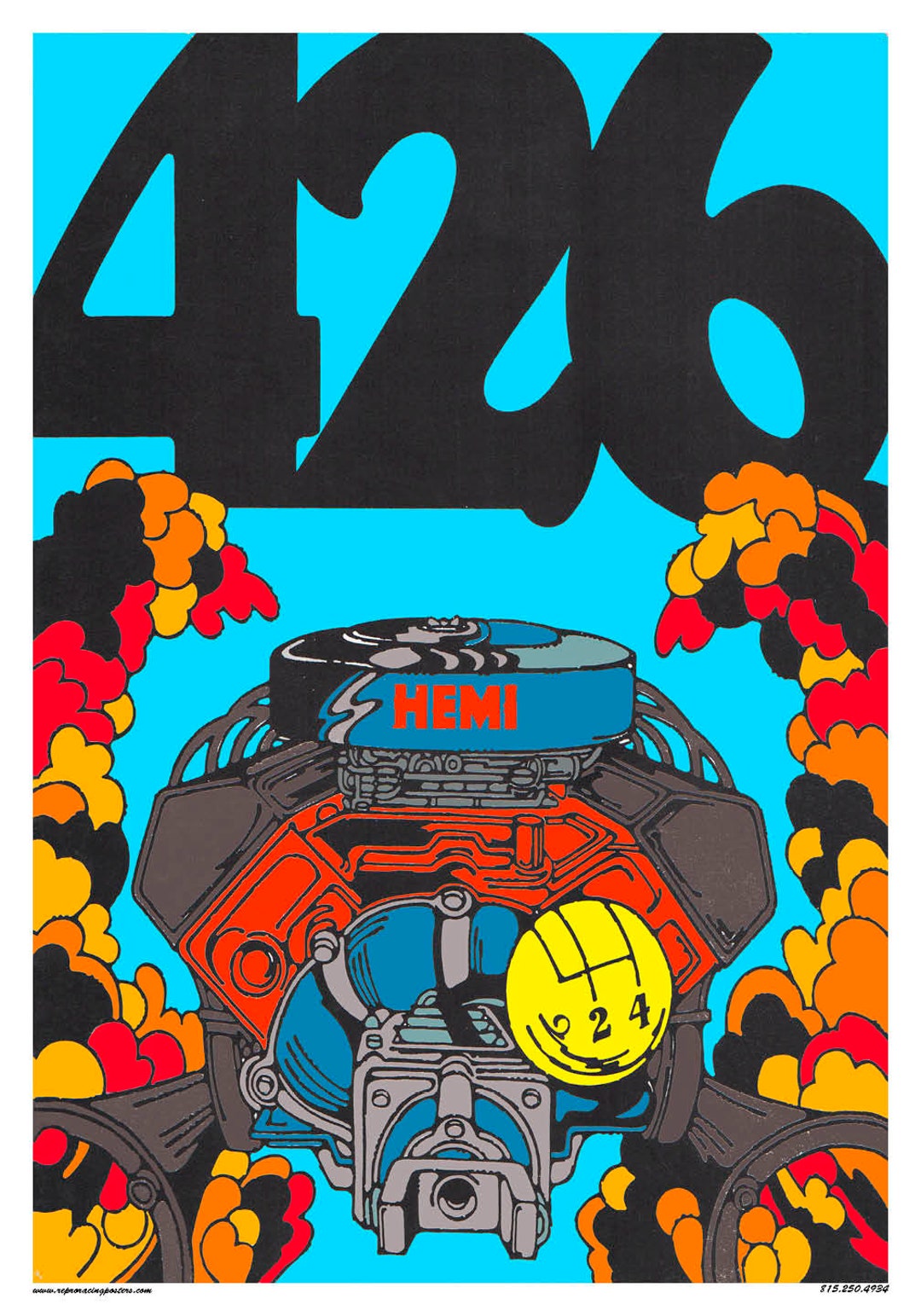 Vintage Reproduction Racing Poster Plymouth 426 Hemi Engine Muscle Car ...