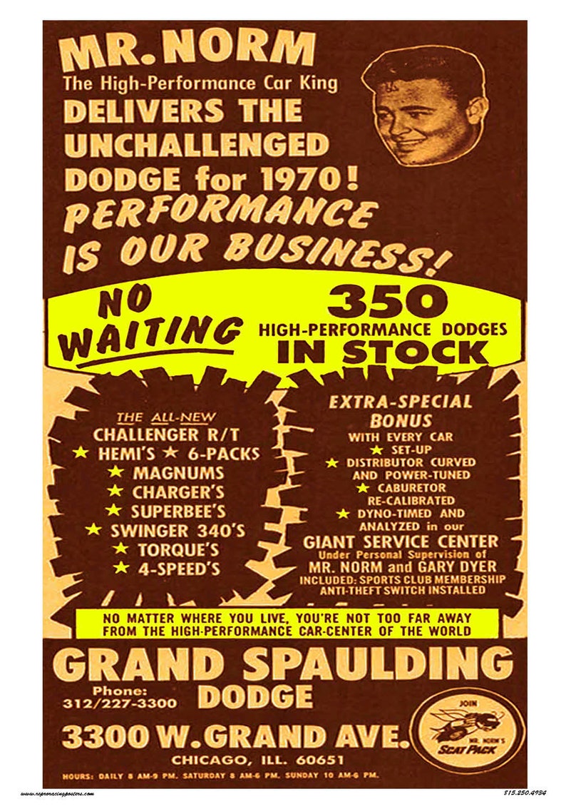 Vintage Reproduction Racing Poster Mr Norms Grand Spalding Dodge Window ...