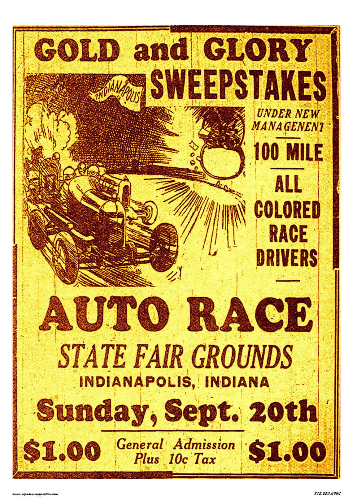 Vintage Reproduction Racing Poster Gold and Glory Negro Racing Series ...