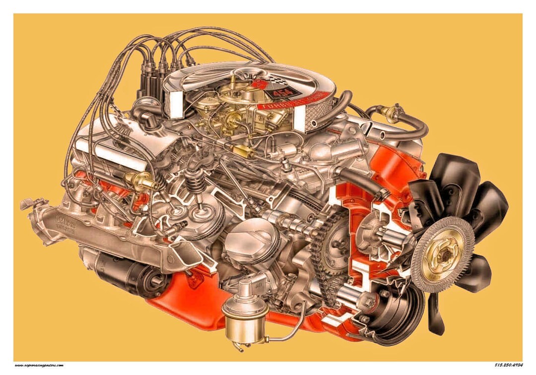 Vintage Reproduction Racing Poster Chevrolet 454 Engine Cut a Way - Etsy
