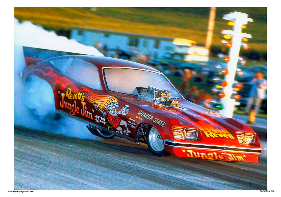 Vintage Reproduction Racing Poster Jungle Jim Funny Car Big Smoky Burn ...