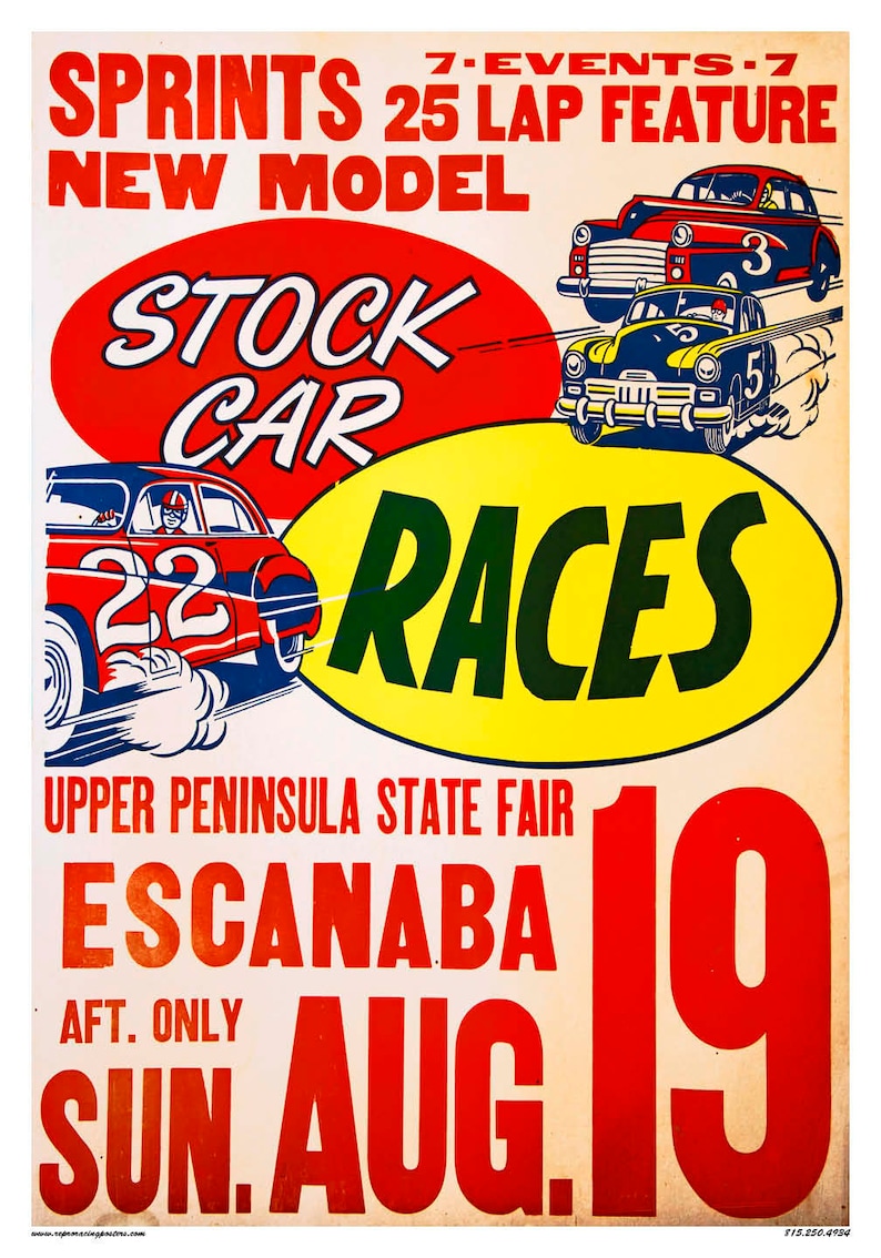 Vintage Reproduction Racing Poster Escanaba Michigan Stock Car Races - Etsy