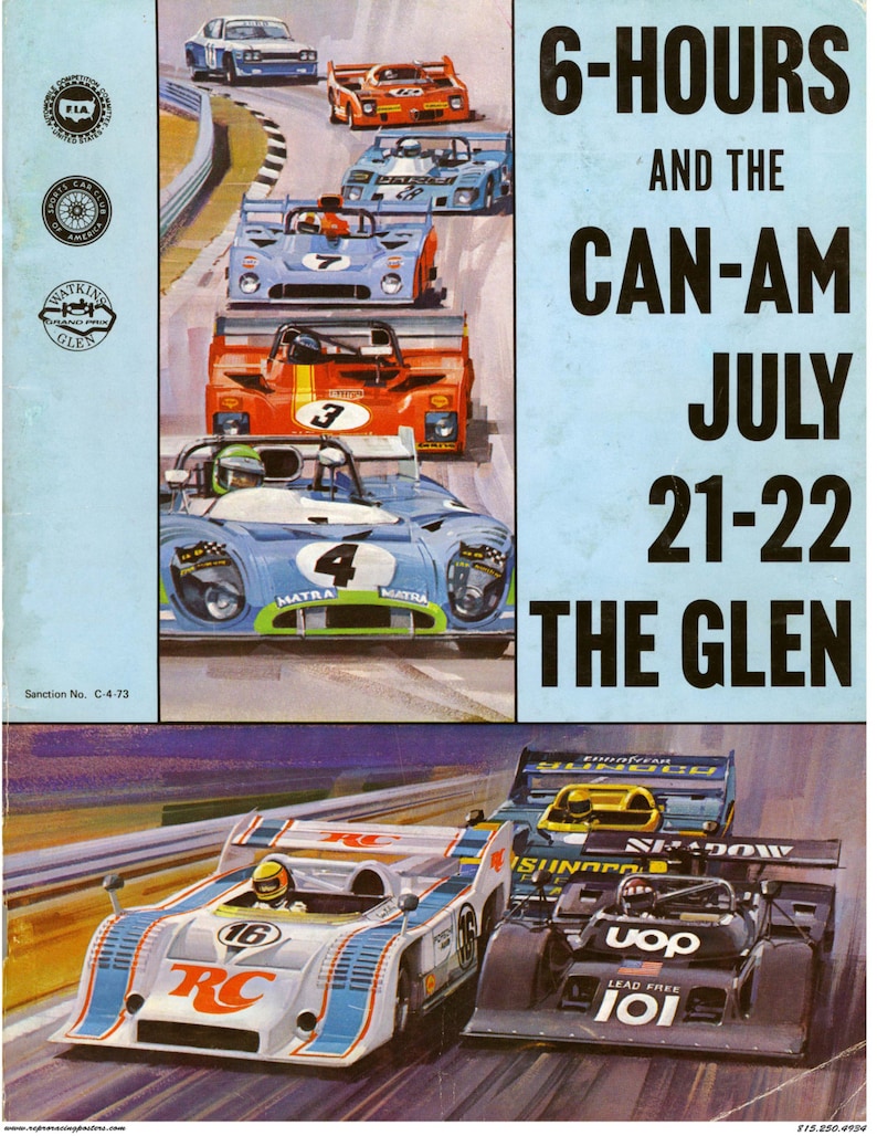 Vintage Reproduction Racing Poster 1973 Watkins Glen 6 Hours Can-am UOP ...