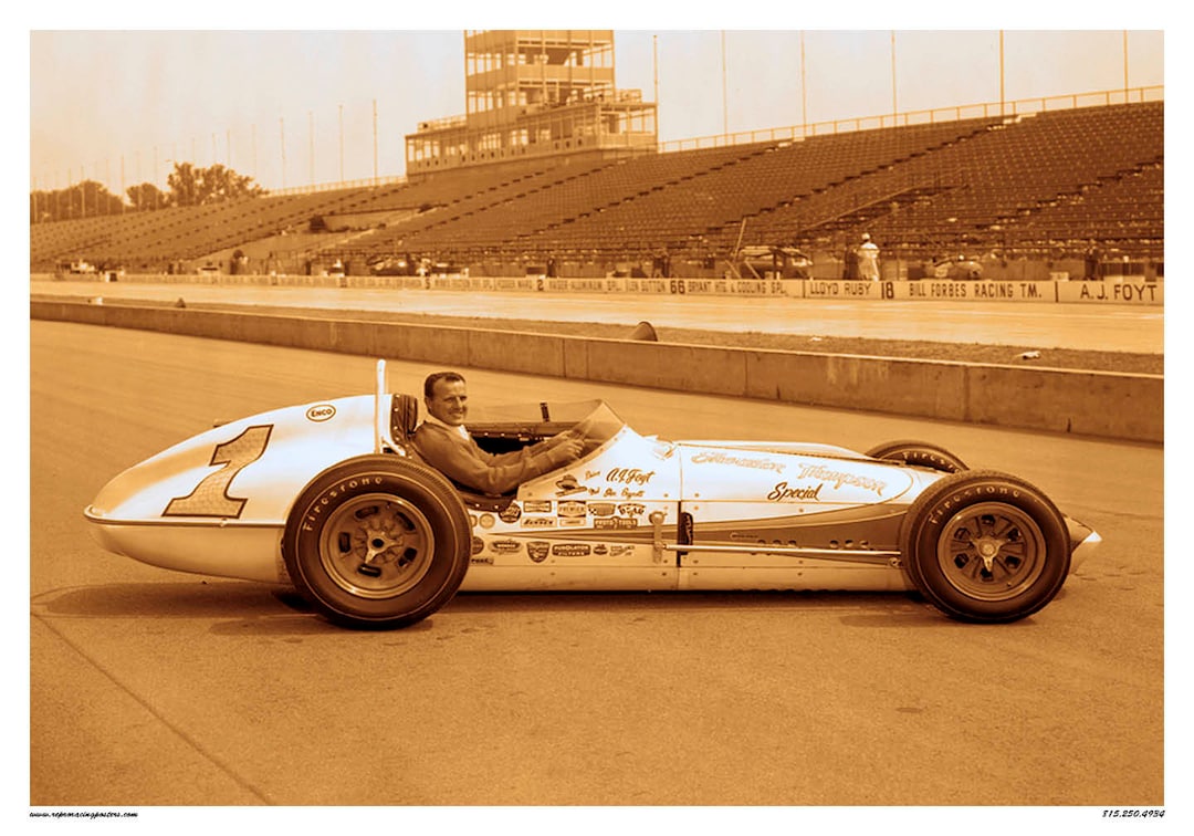 Vintage Reproduction Racing Poster A J Foyt in Winning Watson Roadster ...