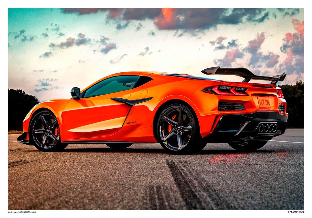 Póster de reproducción vintage del Chevrolet Corvette 2023 de color ...
