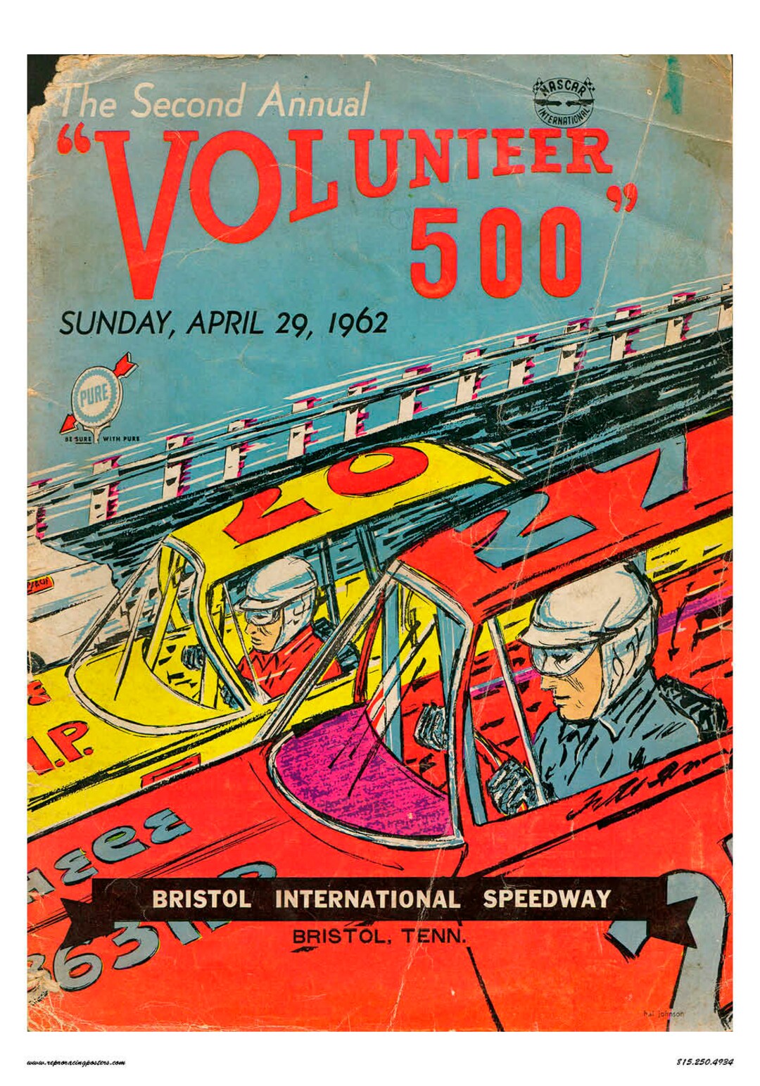 Vintage Reproduction Racing Poster 1962 Volunteer 500 NASCAR Stock Cars ...