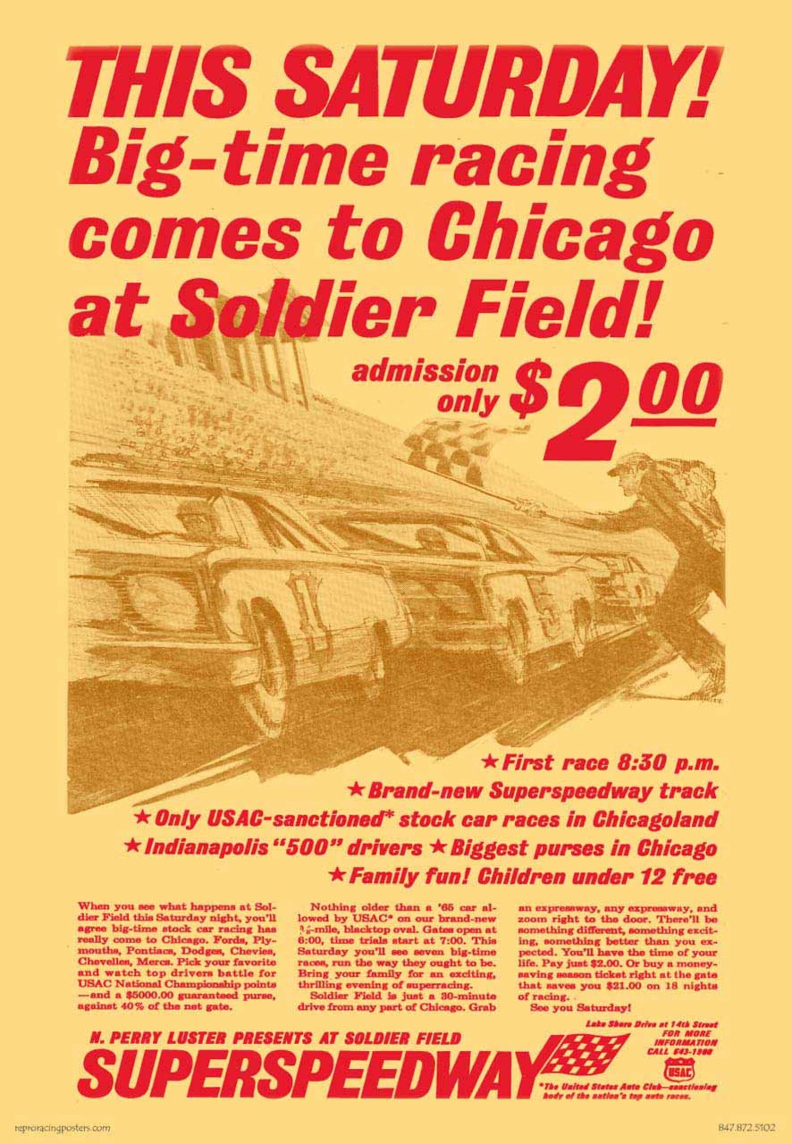Vintage Reproduction Racing Poster Soldier Field USAC Stock Car Races ...