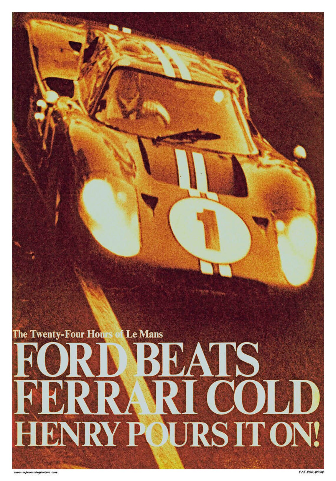 Vintage Reproduction Racing Poster Ford Beats Ferrari 24 Hour of Lemans ...