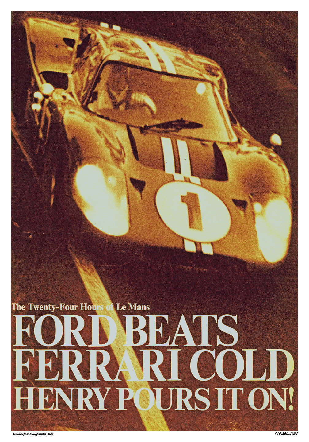 Vintage Reproduction Racing Poster Ford Beats Ferrari 24 Hour of Lemans ...