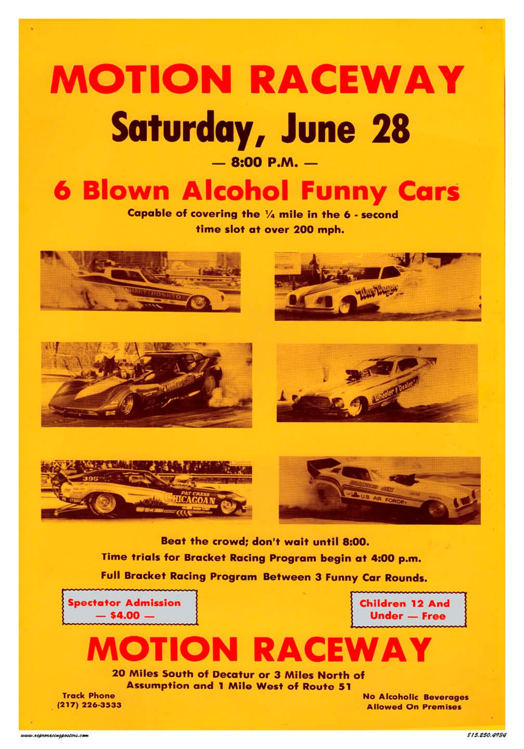 Vintage Reproduction Racing Poster Motion Raceway 6 Fuuny Car Shoot Out ...