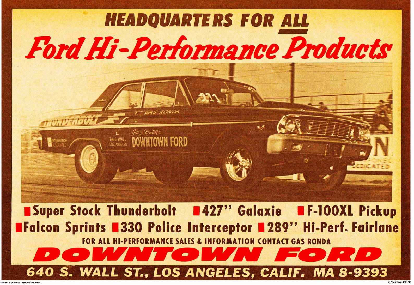 Vintage Reproduction Racing Poster Downtown Ford Thunderbolt Galaxie ...
