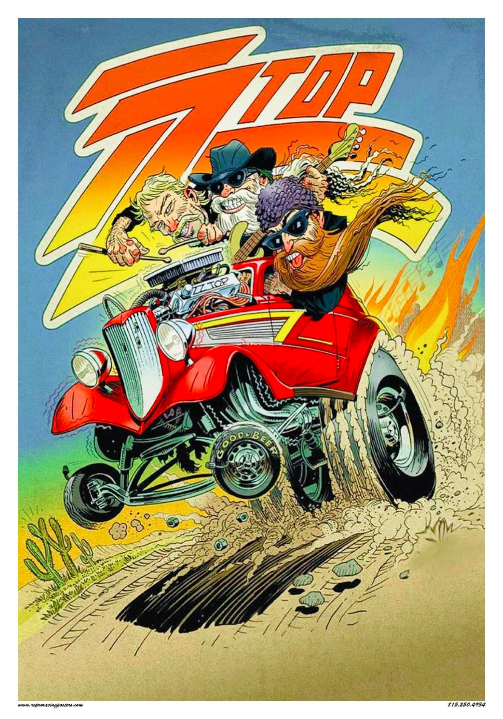 Vintage Reproduction Poster ZZ Top Hot Rod Cartoon - Etsy