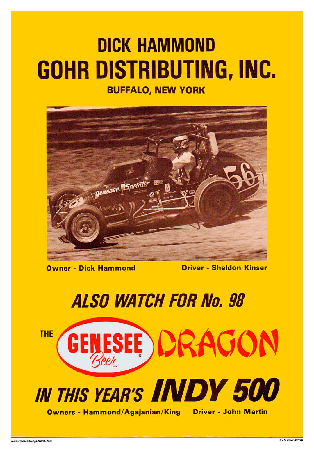 Vintage Reproduction Racing Poster Sheldon Kinser Genesee Beer Wagon - Etsy