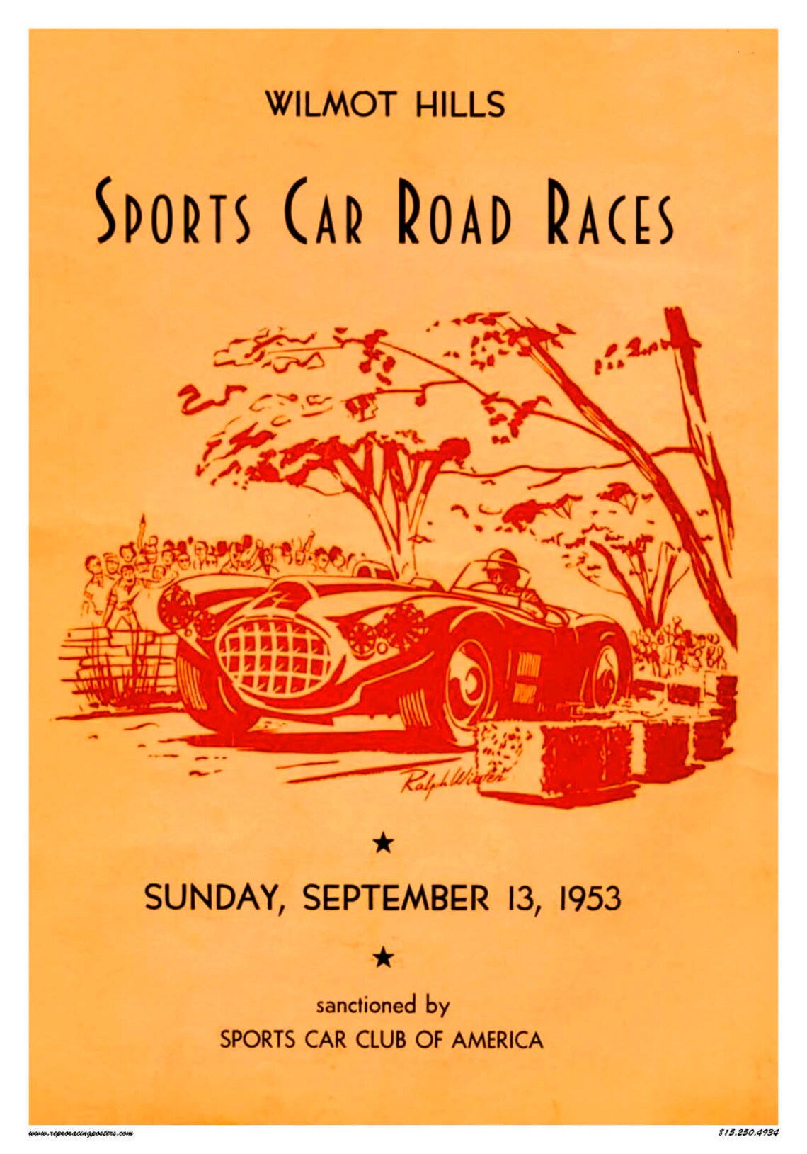 Vintage Reproduction Racing Poster 1953 Wilmot Hills Sports Car ...