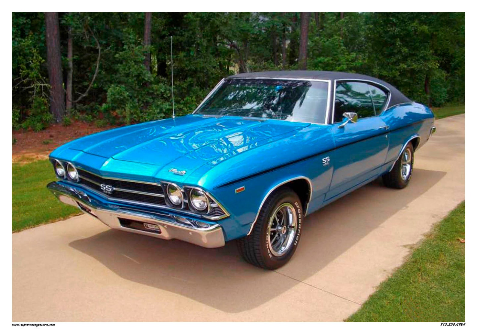 Vintage Reproduction Poster Blue Chevrolet Chevelle SS 396 Muscle Car ...