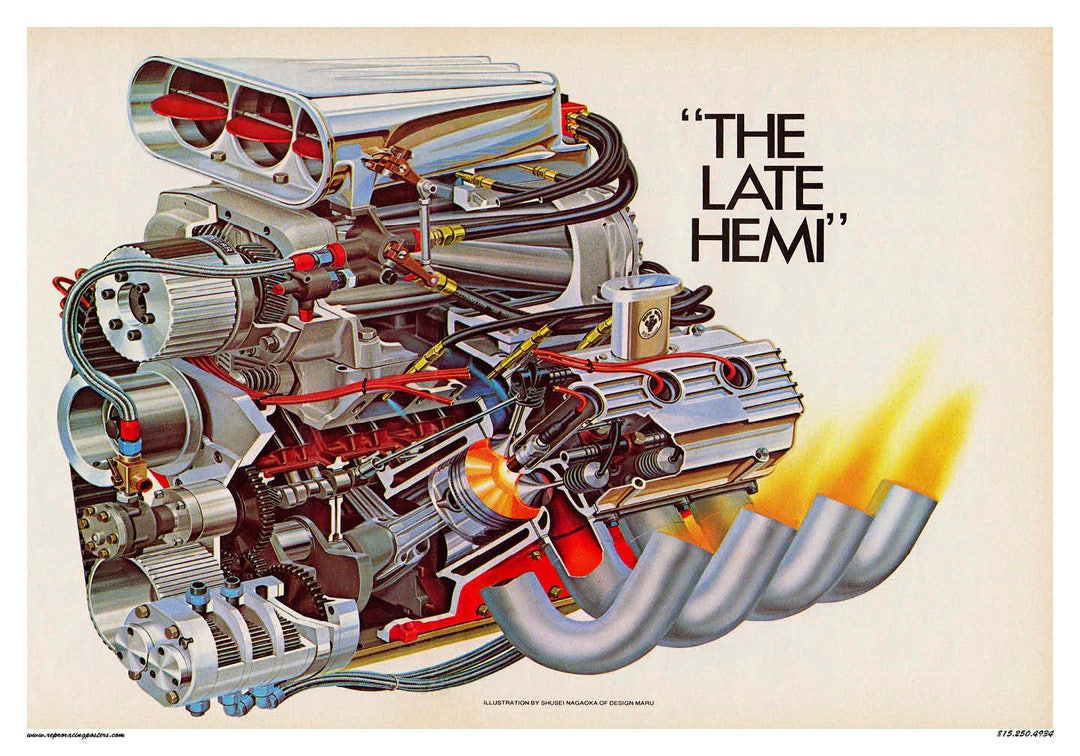 Vintage Reproduction Racing Poster the Late Hemi Cut a Way Engine - Etsy