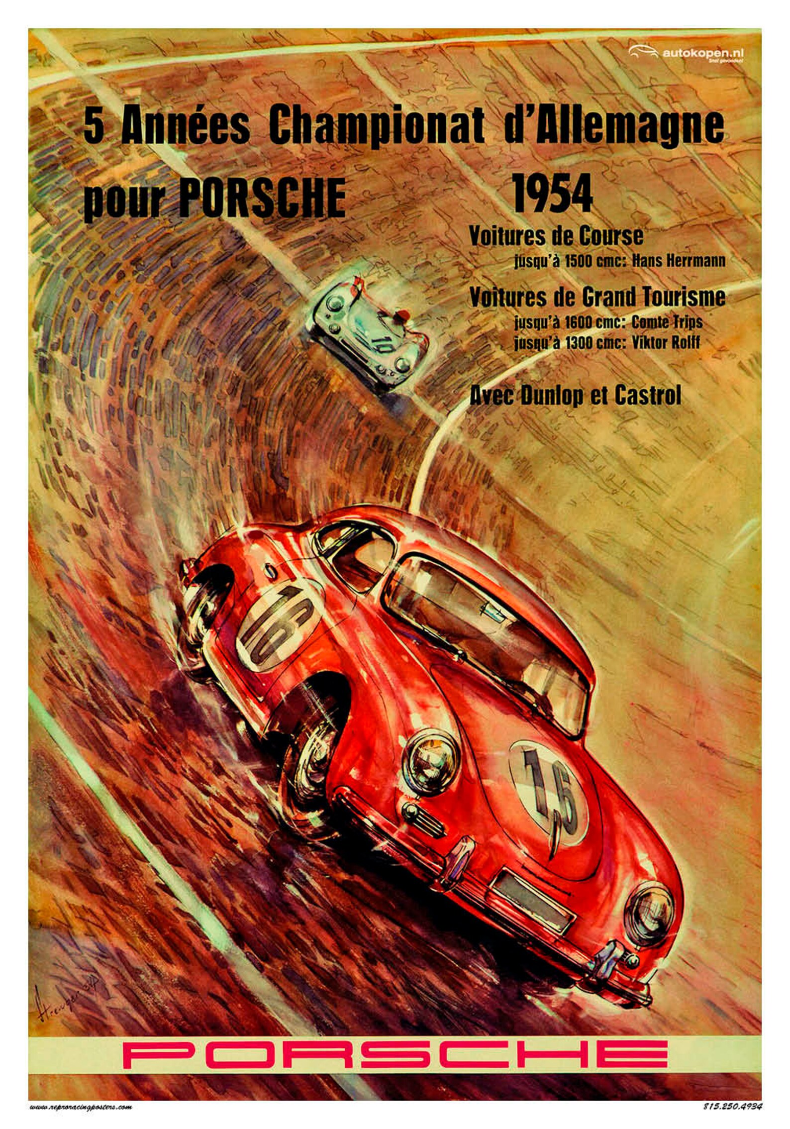 Vintage Reproduction Racing Poster 1954 Porsche Champion - Etsy