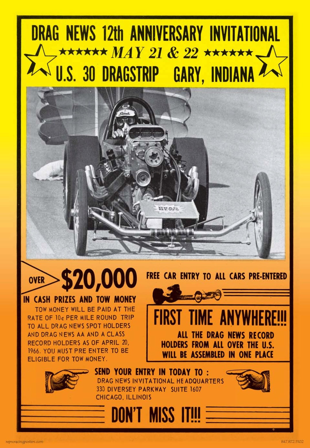 Vintage Reproduction Racing Poster 1966 U.S. 30 Drag Strip Top Fuel - Etsy