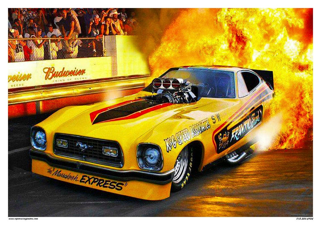 Vintage Reproduction Racing Poster Frantic Ford Mustang Drag Racing ...