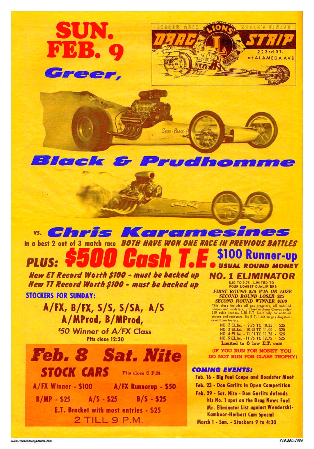 Vintage Reproduction Racing Poster Lions Drag Strip Top Fuel Match Race ...