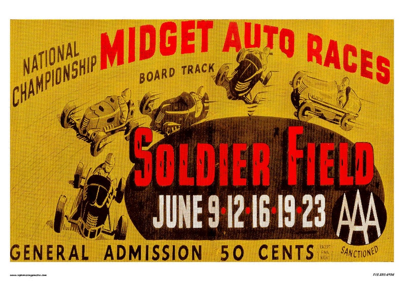 Vintage Reproduction Racing Poster Soldier Field Midget Board Track ...