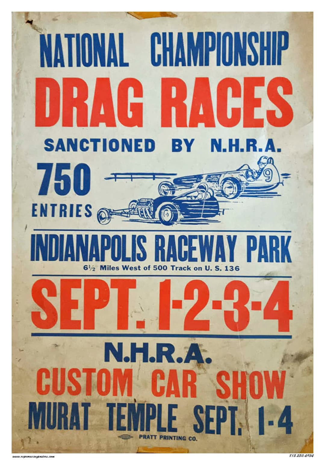 Vintage Reproduction Racing Poster Indianapolis Raceway Park Drag Races ...