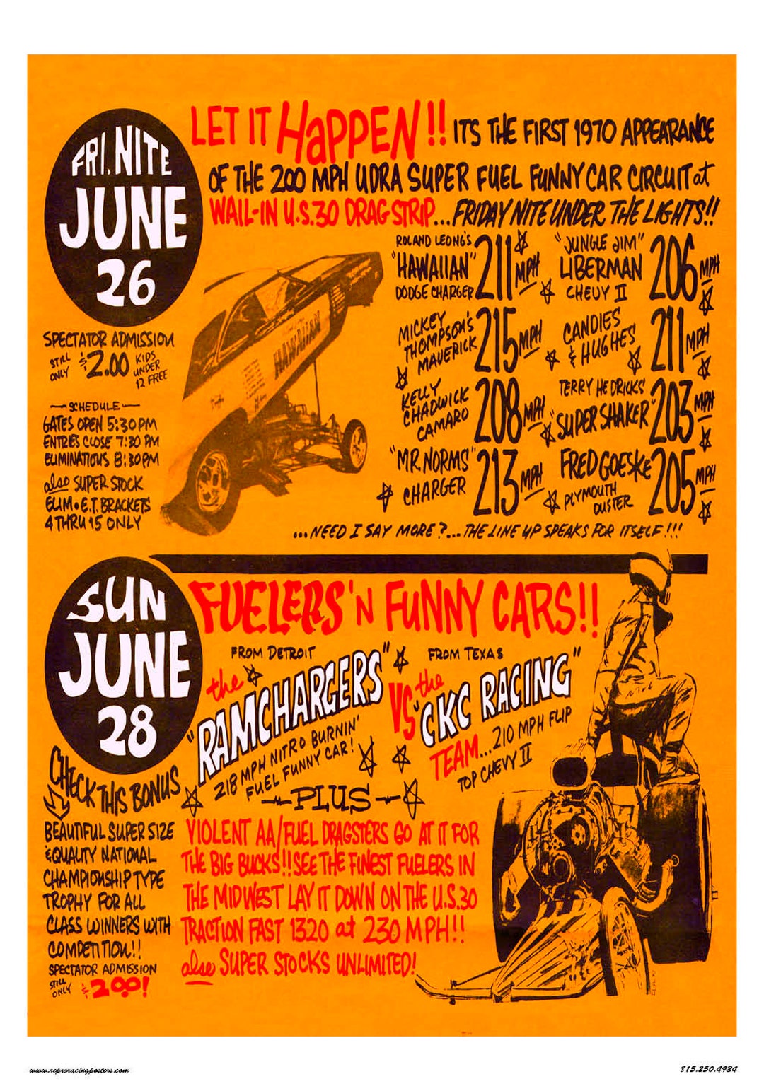 Vintage Reproduction Racing Poster U S 30 Top Fuelers and Funny Cars - Etsy