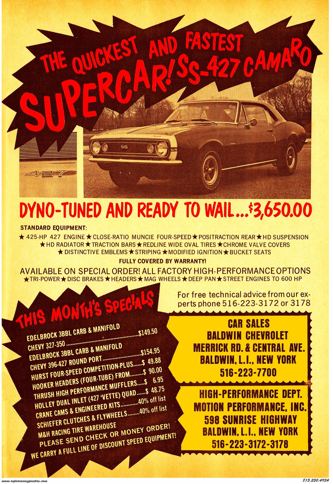 Vintage Reproduction Racing Poster Baldwin Motion Performance Camaro ...