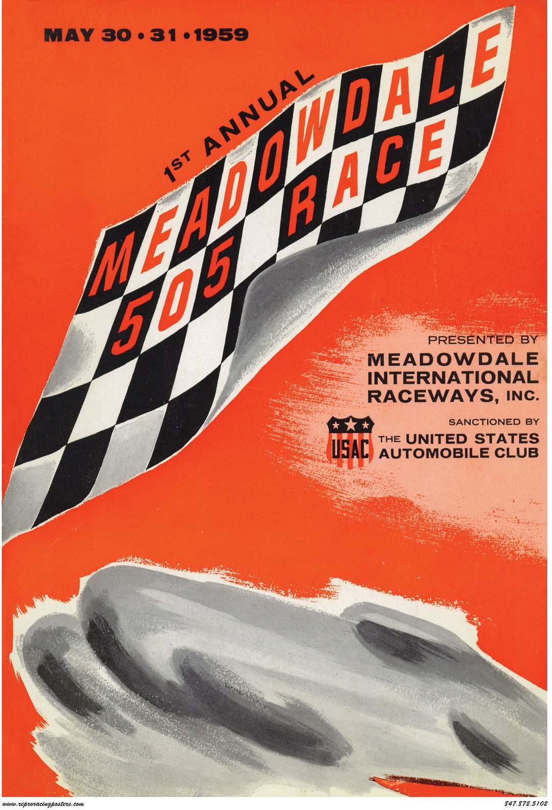 Vintage Reproduction Racing Poster Meadowdale Raceway 505 Sports Car ...