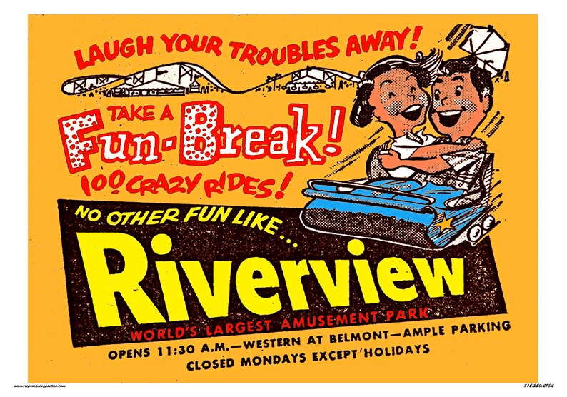 Vintage Reproduction Poster Riverview Amusment Park Chicago Fun Break ...