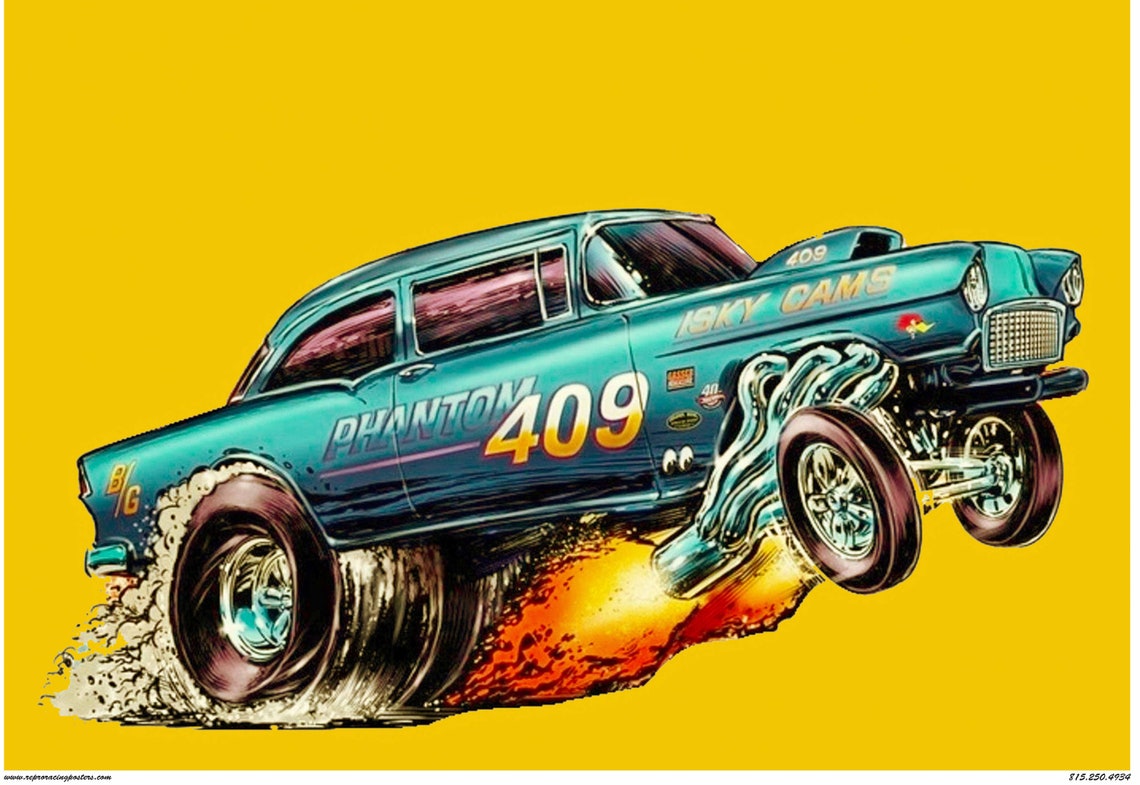 Vintage Reproduction Racing Poster Phantom 409 55 Chevy Gasser - Etsy