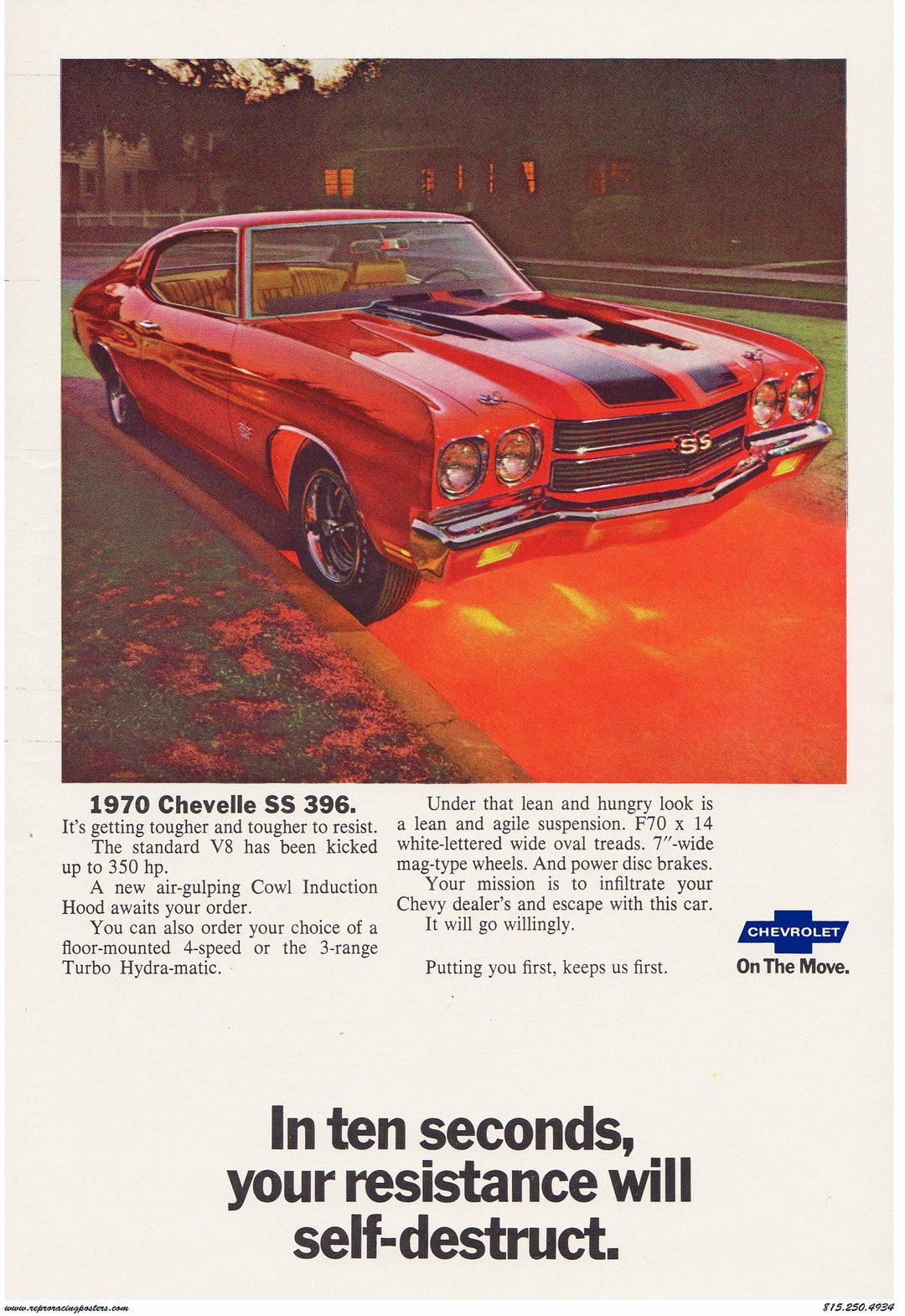 Vintage Reproduction Racing Poster 1970 Chevrolet Chevelle SS 396 - Etsy