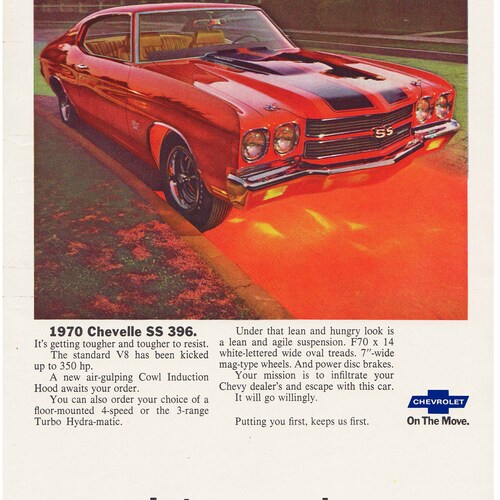 Vintage Reproduction Racing Poster 1970 Chevrolet Chevelle SS - Etsy