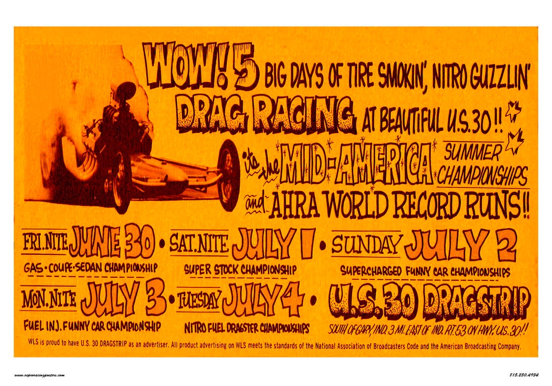 Vintage Reoroduction Racing Poster U S 30 5 Big Days of Drag Racing - Etsy