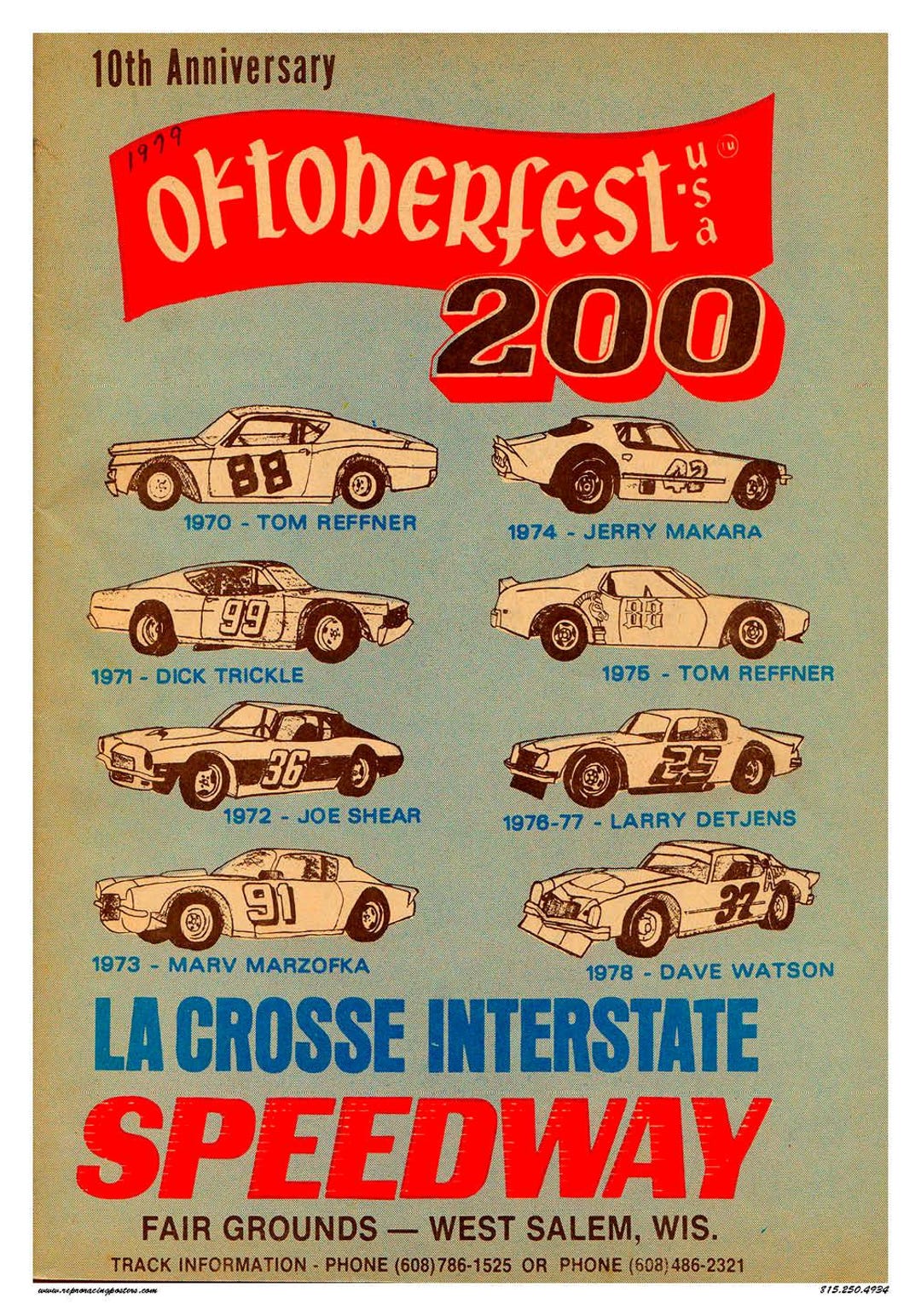 Vintage Reproduction Racing Poster 1970 Lacrosse Speedway Oktoberfest ...