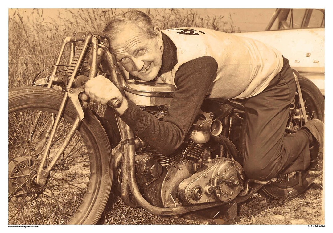 Vintage Reproduction Racing Poster Burt Munro Indian Motorcycle - Etsy